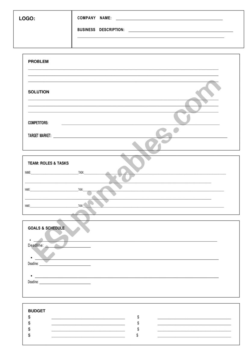 Business plan - ESL worksheet by carolahmed