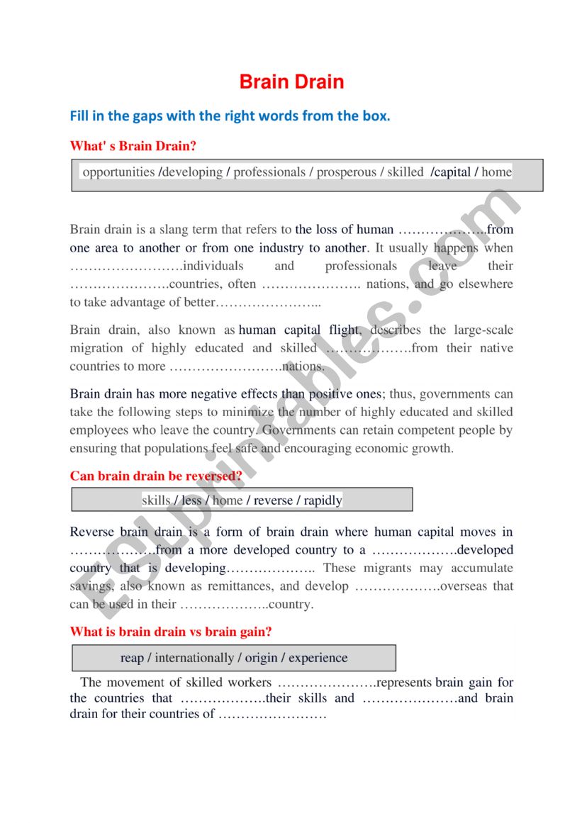 Brain Drain - ESL worksheet by amouri
