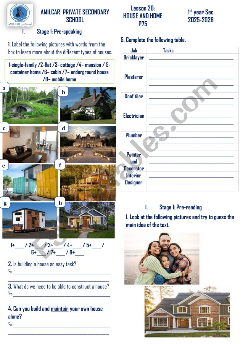 Lesson 20 Home and house - ESL worksheet by m.nsibi