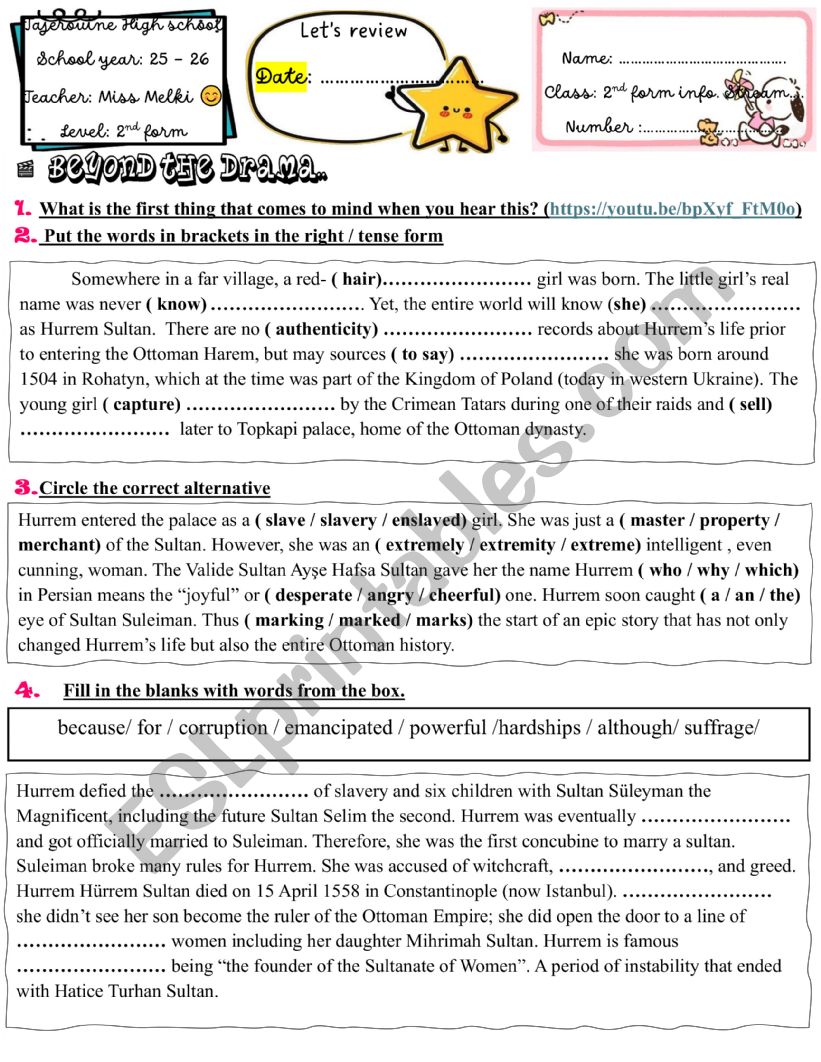 2nd form review - ESL worksheet by English-teacher 38
