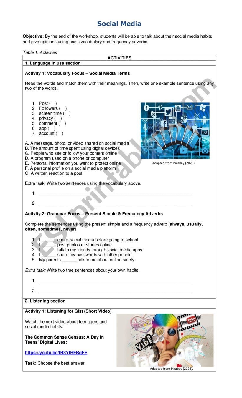 Social Media - ESL worksheet by dianac4