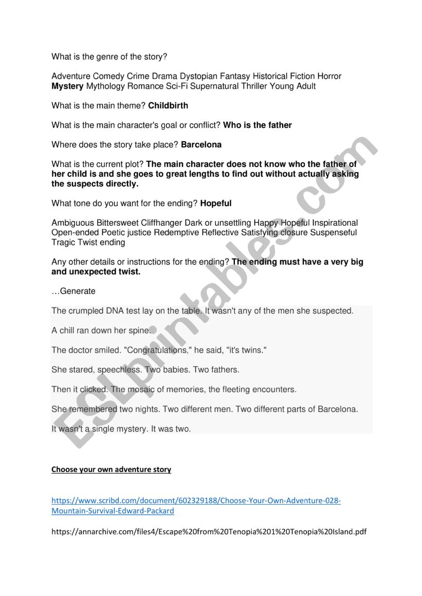 Create your own story guidelines - ESL worksheet by smoorehaines