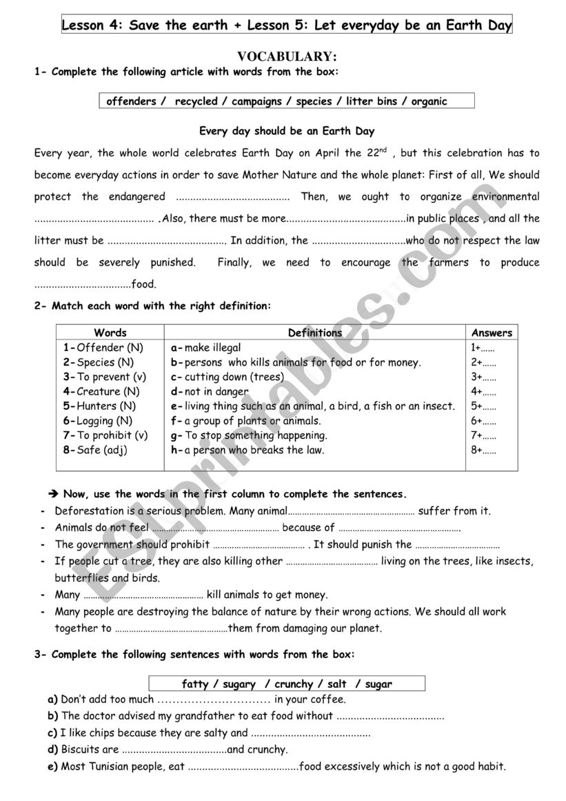 LET EVERY DAY BE AN EARTH DAY - ESL worksheet by tahreej