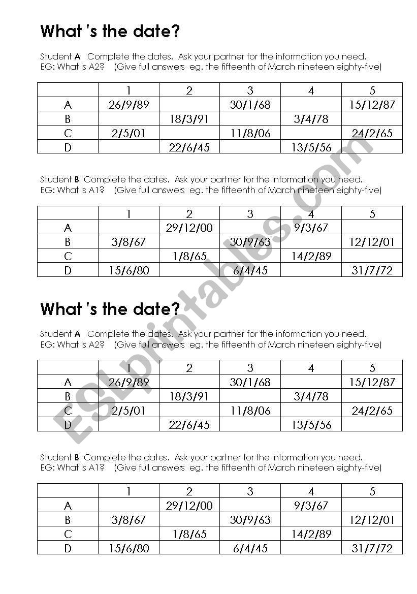 What´s the date? - ESL worksheet by dawnmain
