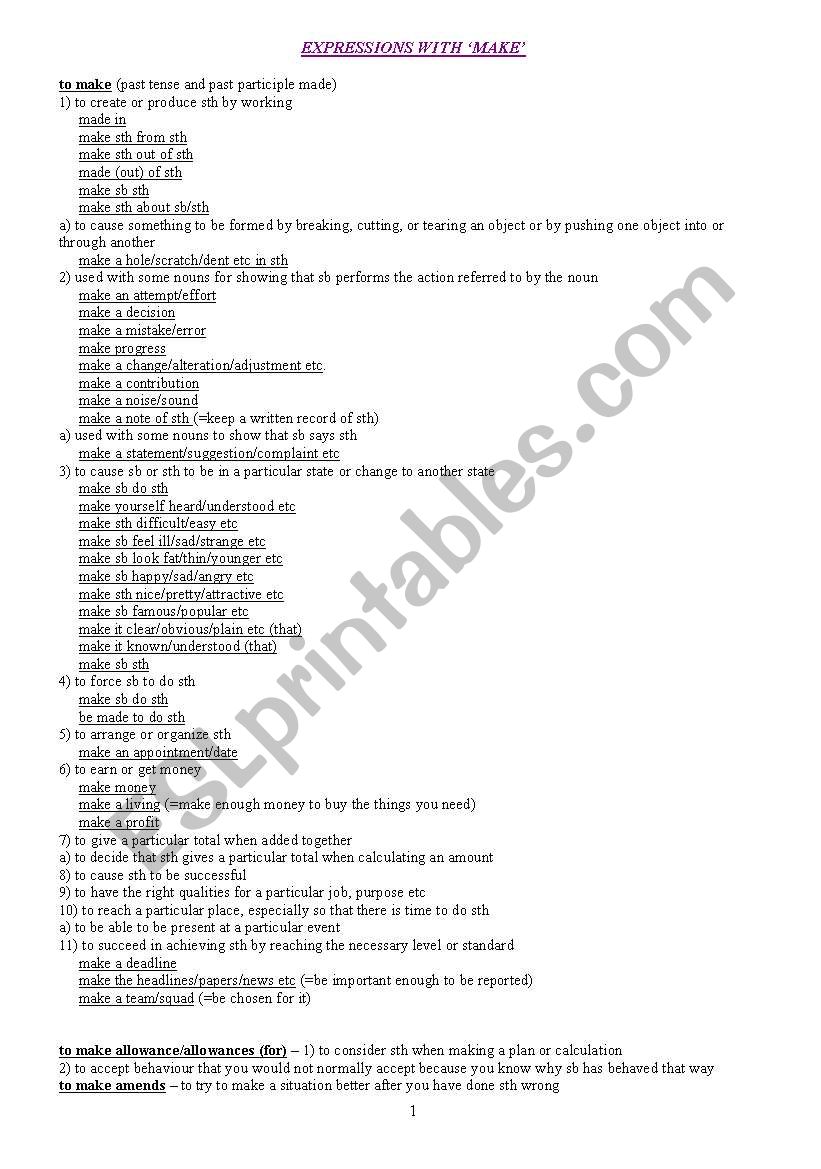 EXPRESSIONS WITH ´MAKE´ - ESL worksheet by byciu1983