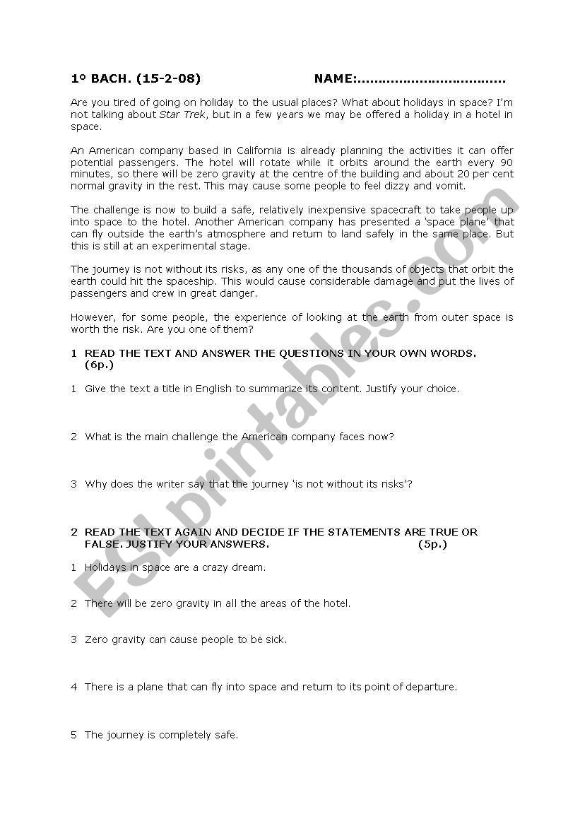 TEXT AND REVISION EXERCISES 1º BACH - ESL worksheet by MARTA.P