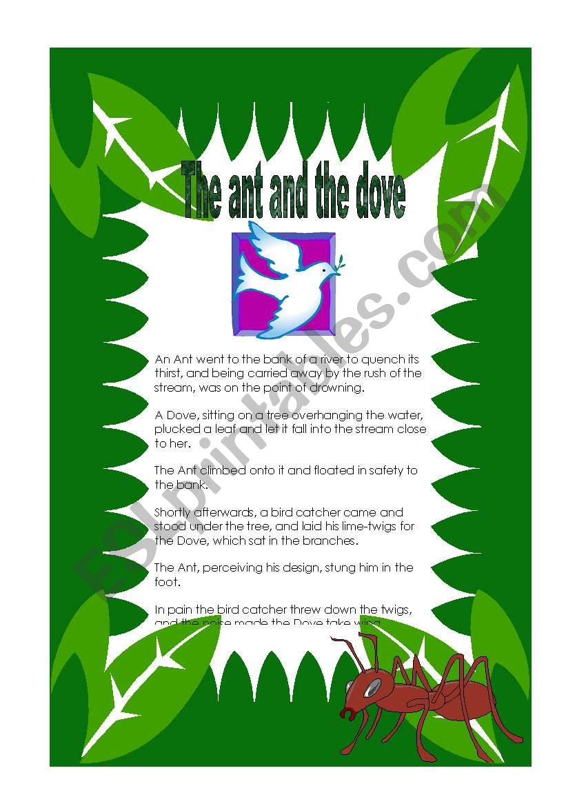 Aesop´s Fable - The ant and the dove - ESL worksheet by Cassy