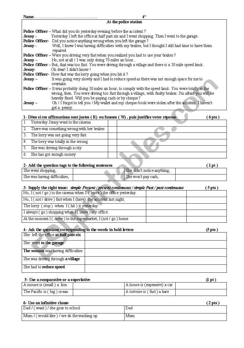 TEST reading comprehension skill - ESL worksheet by Véro33 TEST reading comprehension skill - ESL worksheet by Véro33