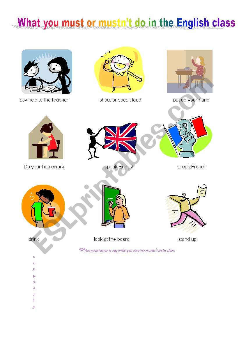 what you must or mustnÂ´t do in the English class - ESL worksheet by ...