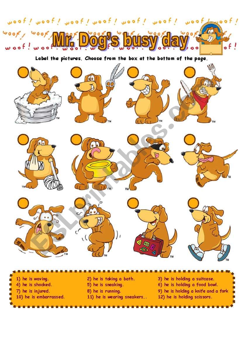 Mr. Dog´s Busy Day - ESL worksheet by Azza_20