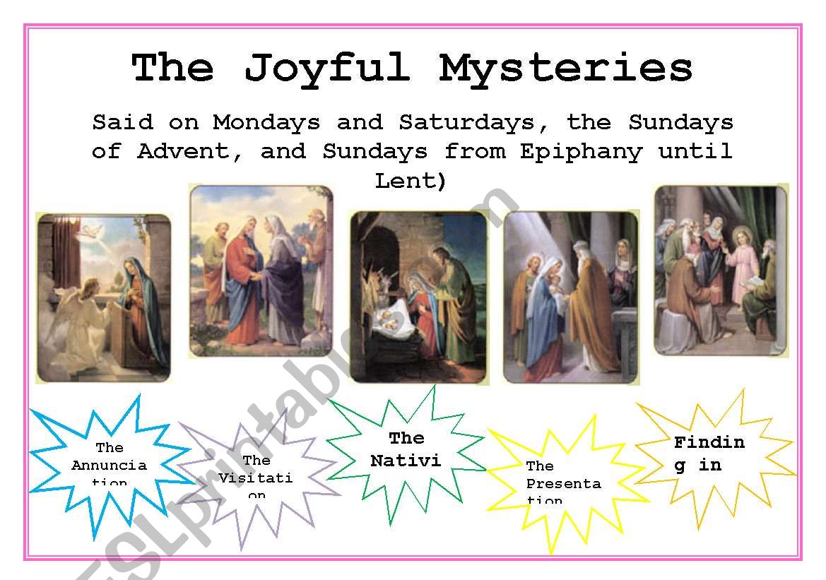 English Worksheets The Rosary Joyful Mysteries