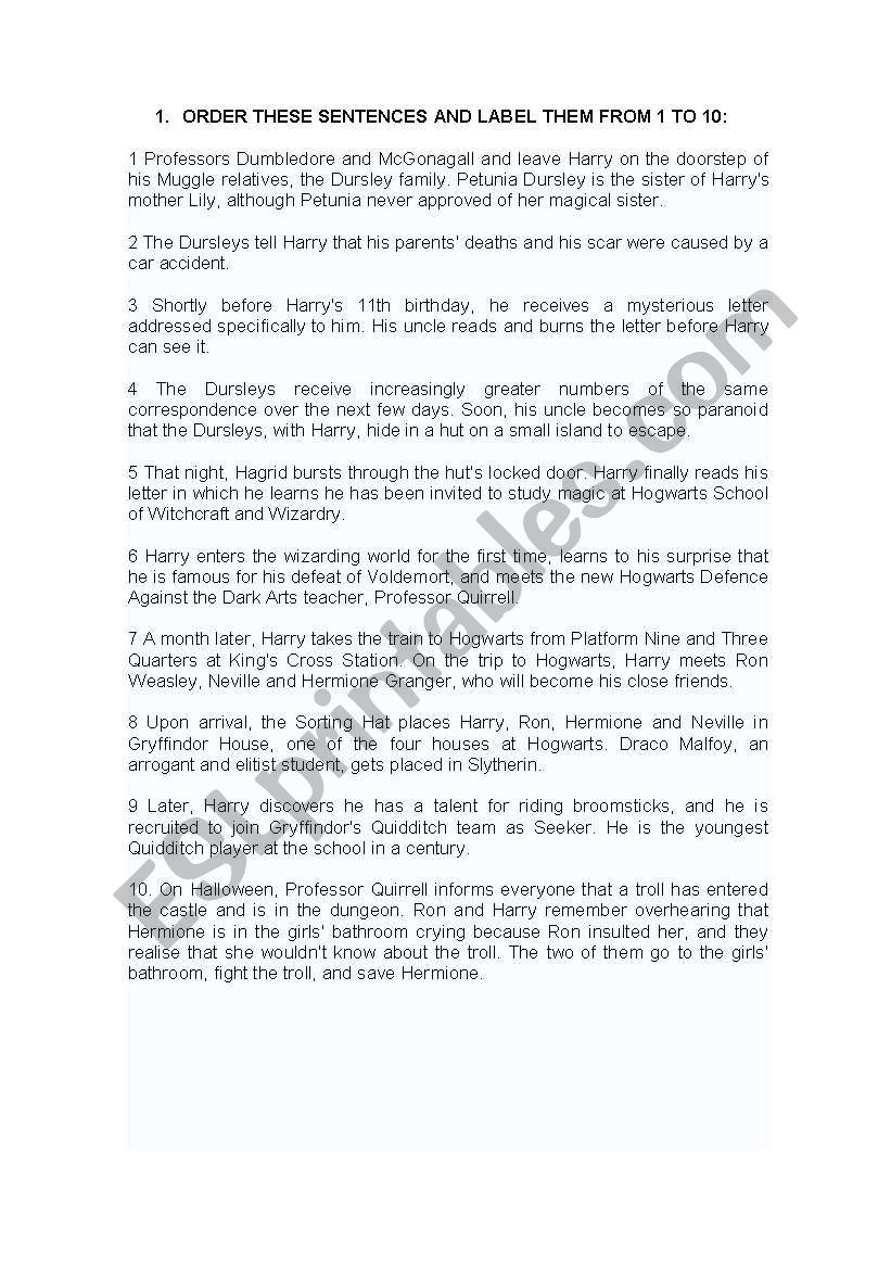 Film Worsheet: Harry Potter and the Philosopher´s Stone - ESL worksheet ...