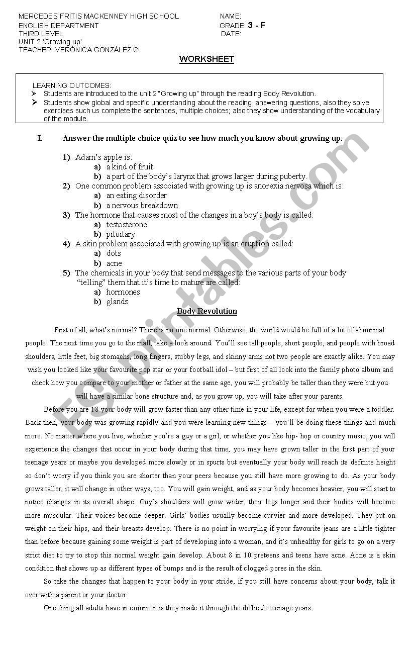 ´ Growing up´ - ESL worksheet by milaori