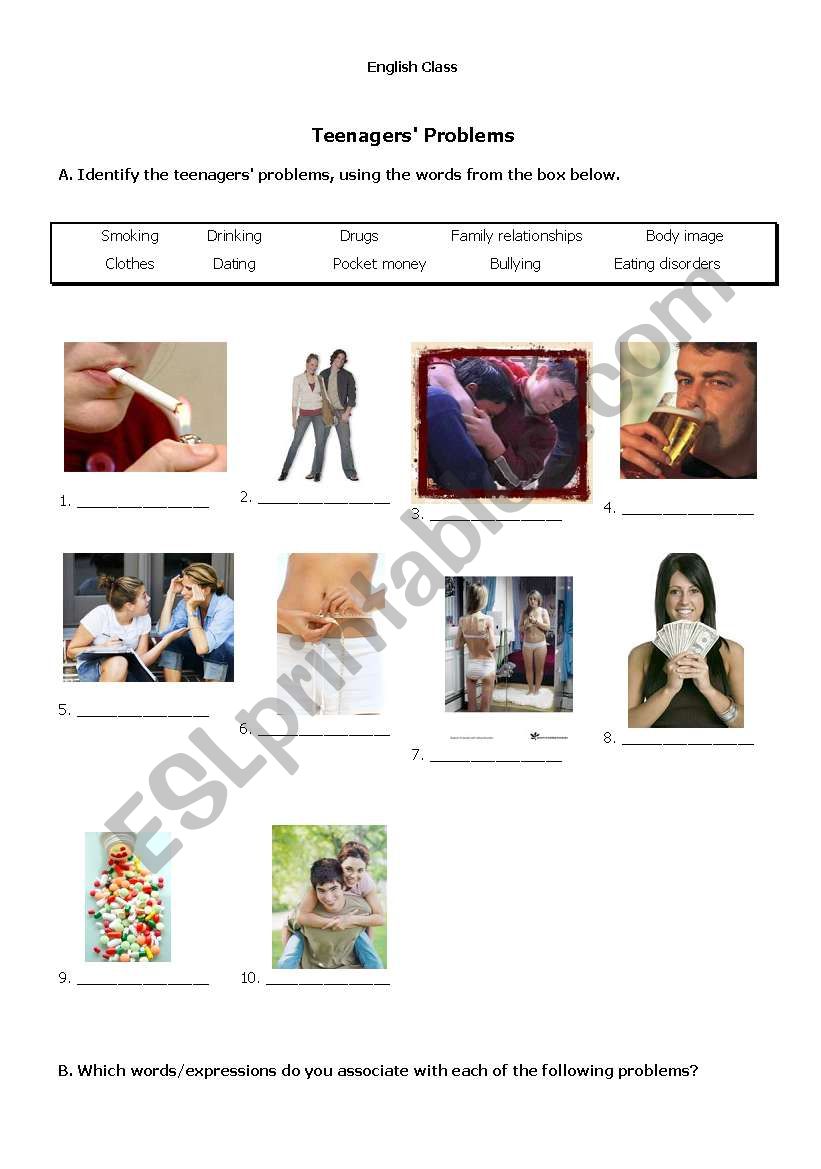 Teenagers´ problems - ESL worksheet by cristina teacher