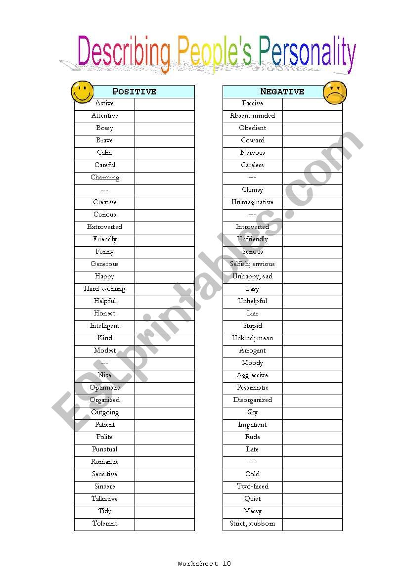 Describing People´s Personality - ESL worksheet by Sílvia73