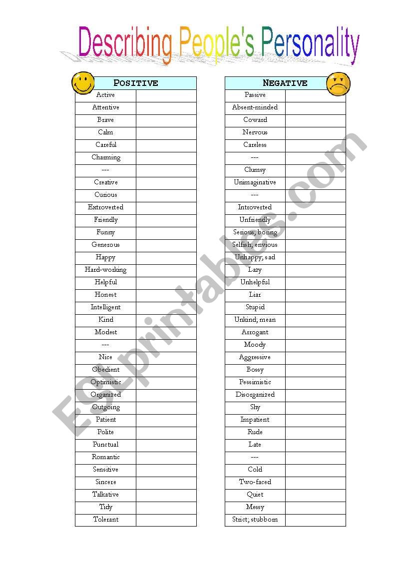 Describing People´s Personality - ESL worksheet by Sílvia73