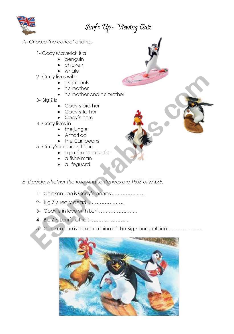 Surf´s Up - Viewing Quiz - ESL worksheet by silviasousa