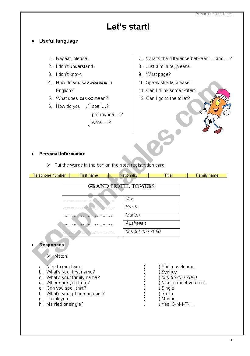 English worksheets: Let´s Start!