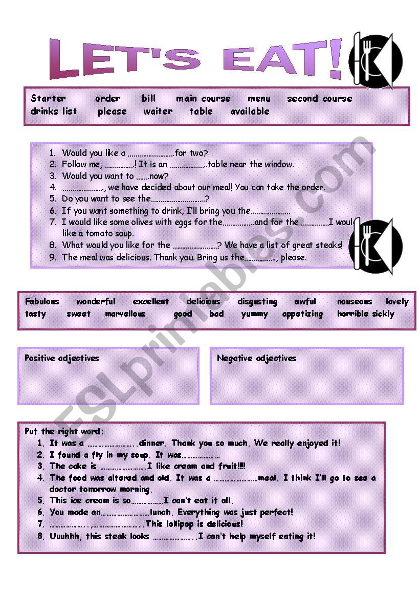 LET´S EAT! - ESL worksheet by donapeter