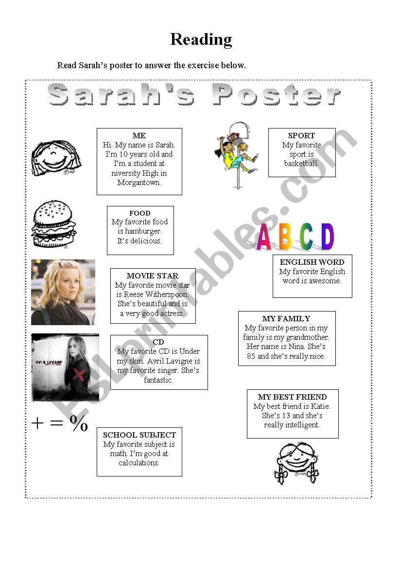 Sarah´s Poster - ESL worksheet by welcomeuberaba