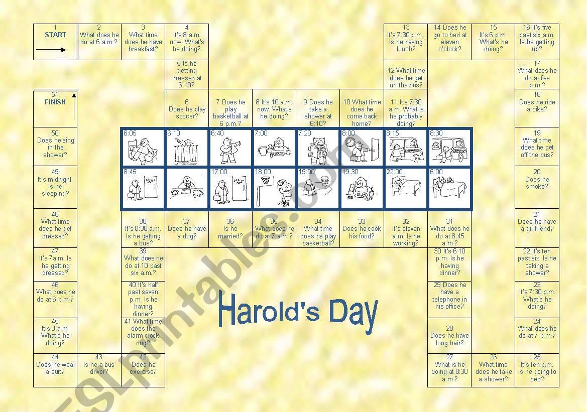 Harold´s Day - Game - ESL worksheet by katiamp