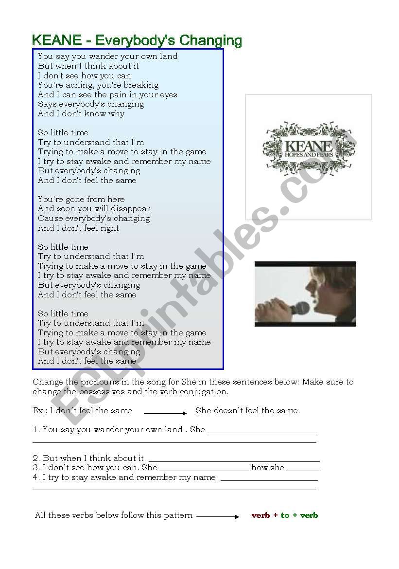 Everybody´s Changing - Keane - ESL worksheet by gloriawpai