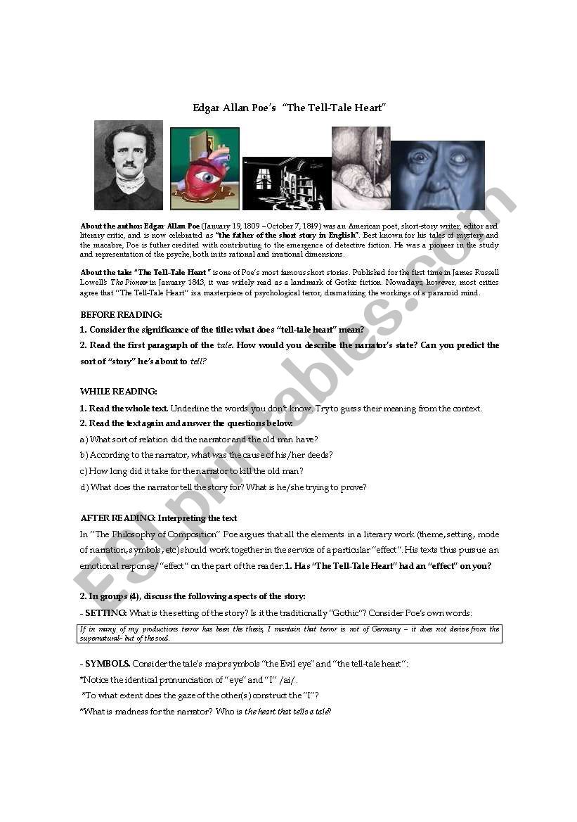 Reading PoeÂ´s "The Tell-Tale Heart" - ESL worksheet by alosadap