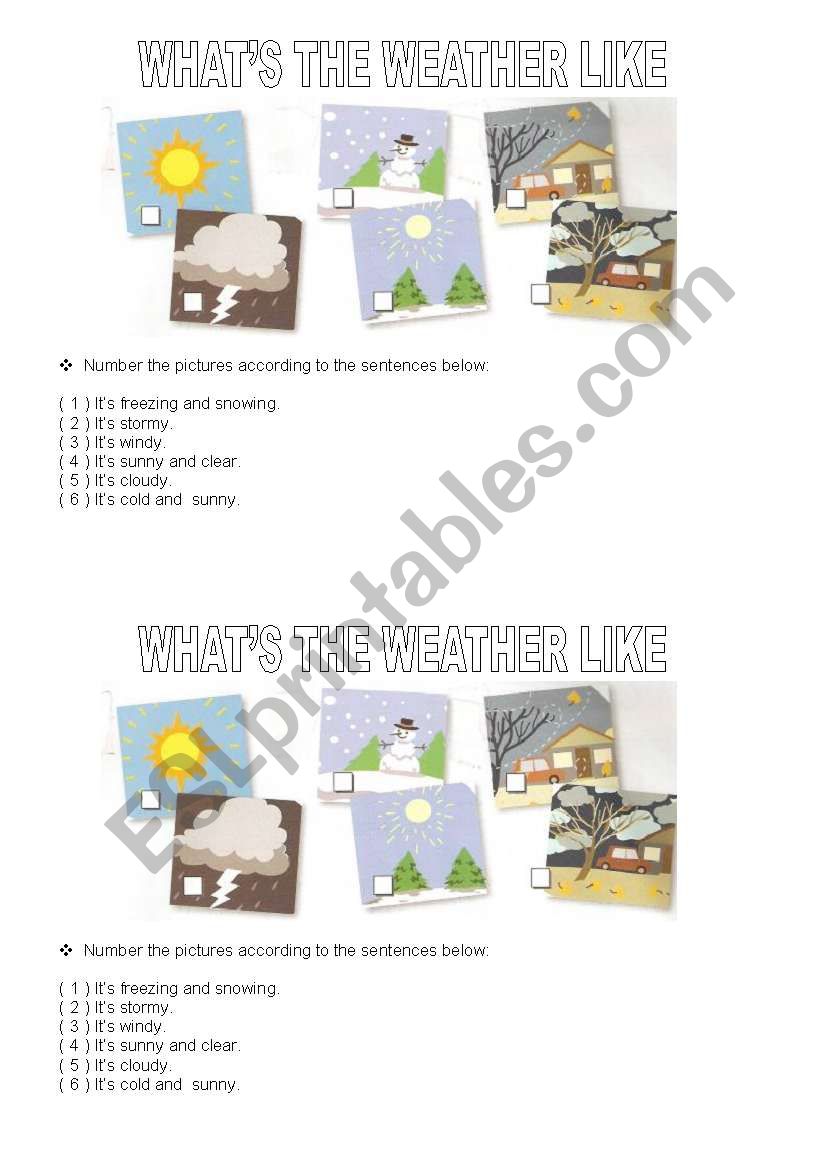 What´s the weather like? - ESL worksheet by Laura Venturini