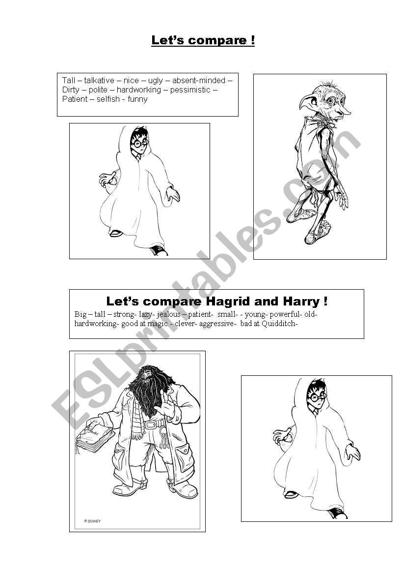 Let´s compare Harry Potter and Hagrid - ESL worksheet by marylise