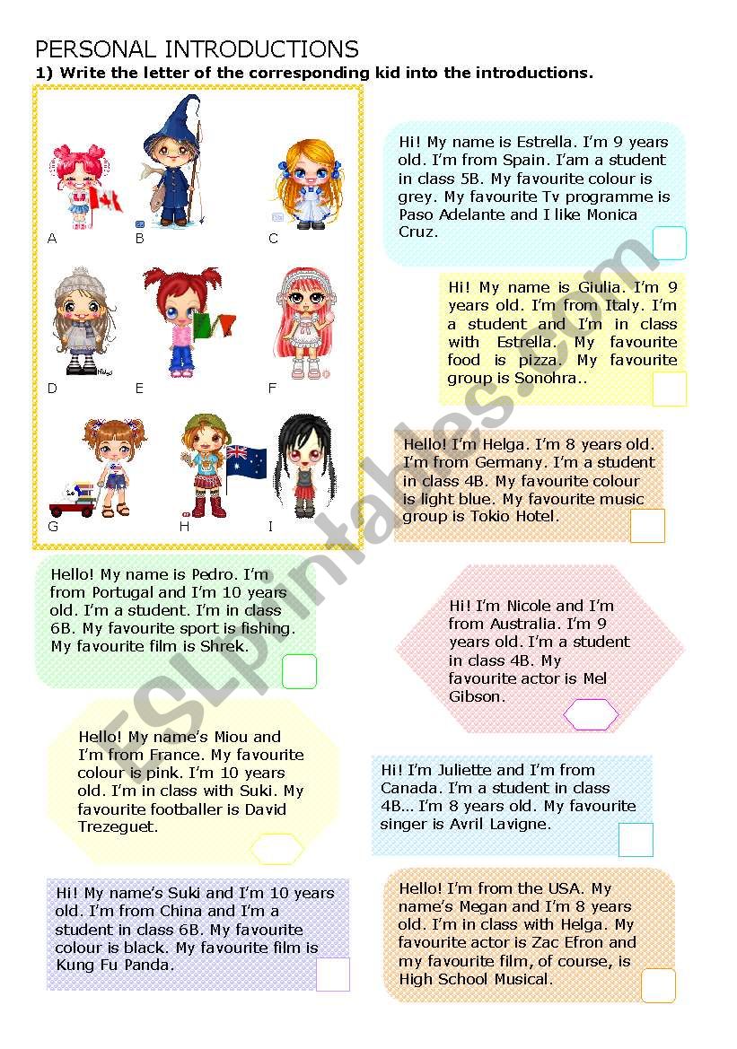 Kids´ Introductions - Part 1 - ESL worksheet by hknong
