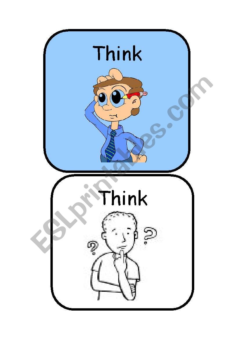 THINK - "ACTIONS FLASHCARDS´ COLOR AND B&W - SET 7/13 - ESL worksheet ...