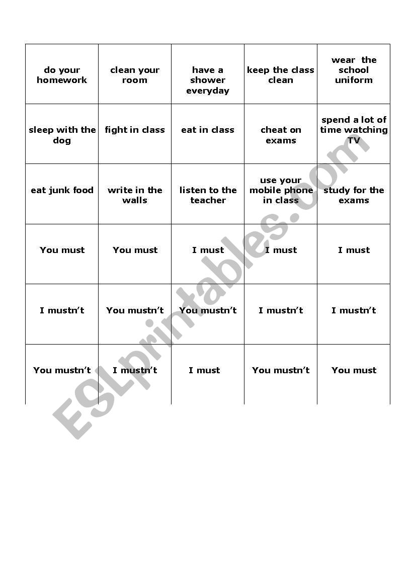memory game for must and mustn´t - ESL worksheet by missmarita
