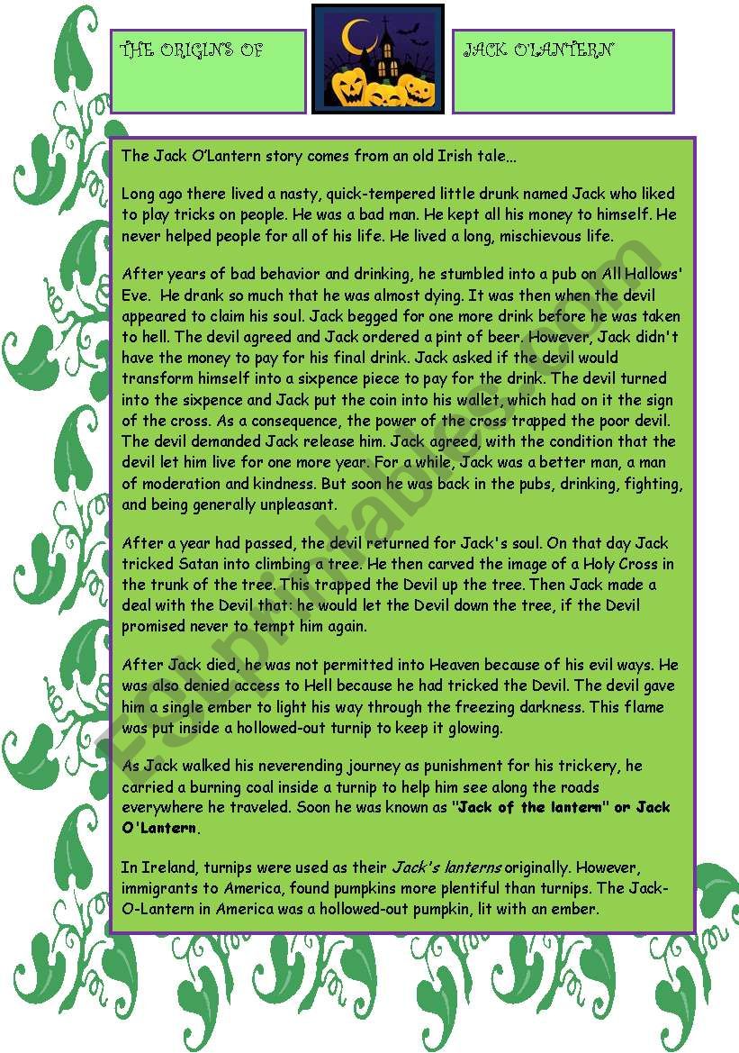 THE STORY OF JACK O´LANTERN - ESL worksheet by Anaisvi