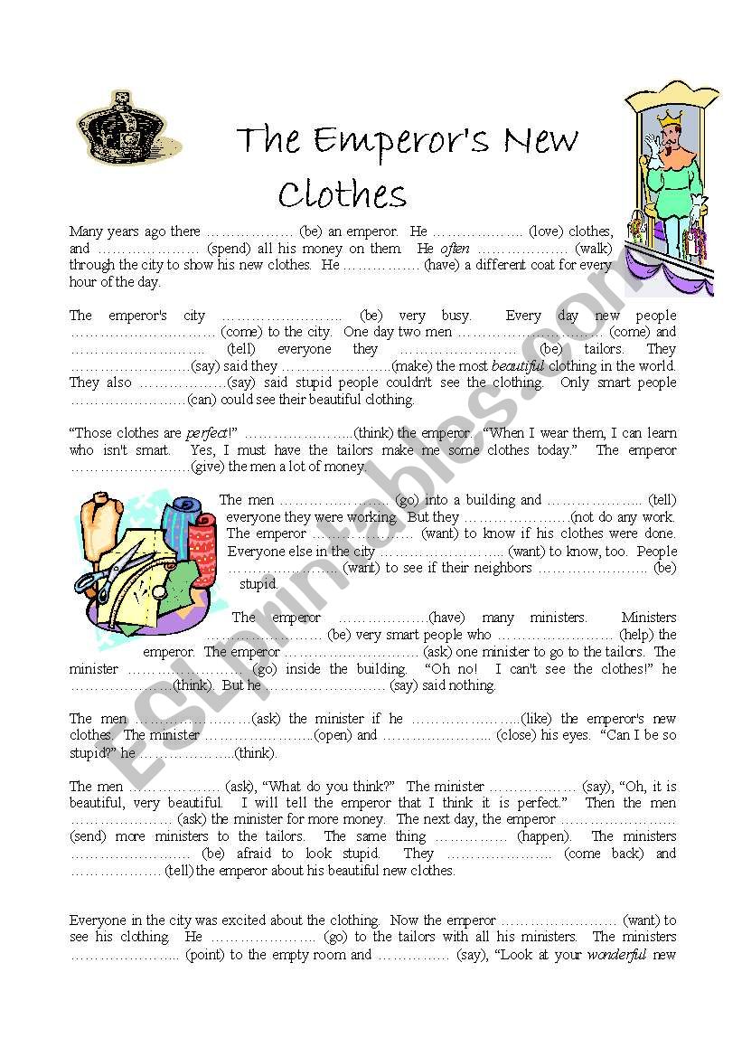 The emperor´s new clothes - past simple - ESL worksheet by anny76