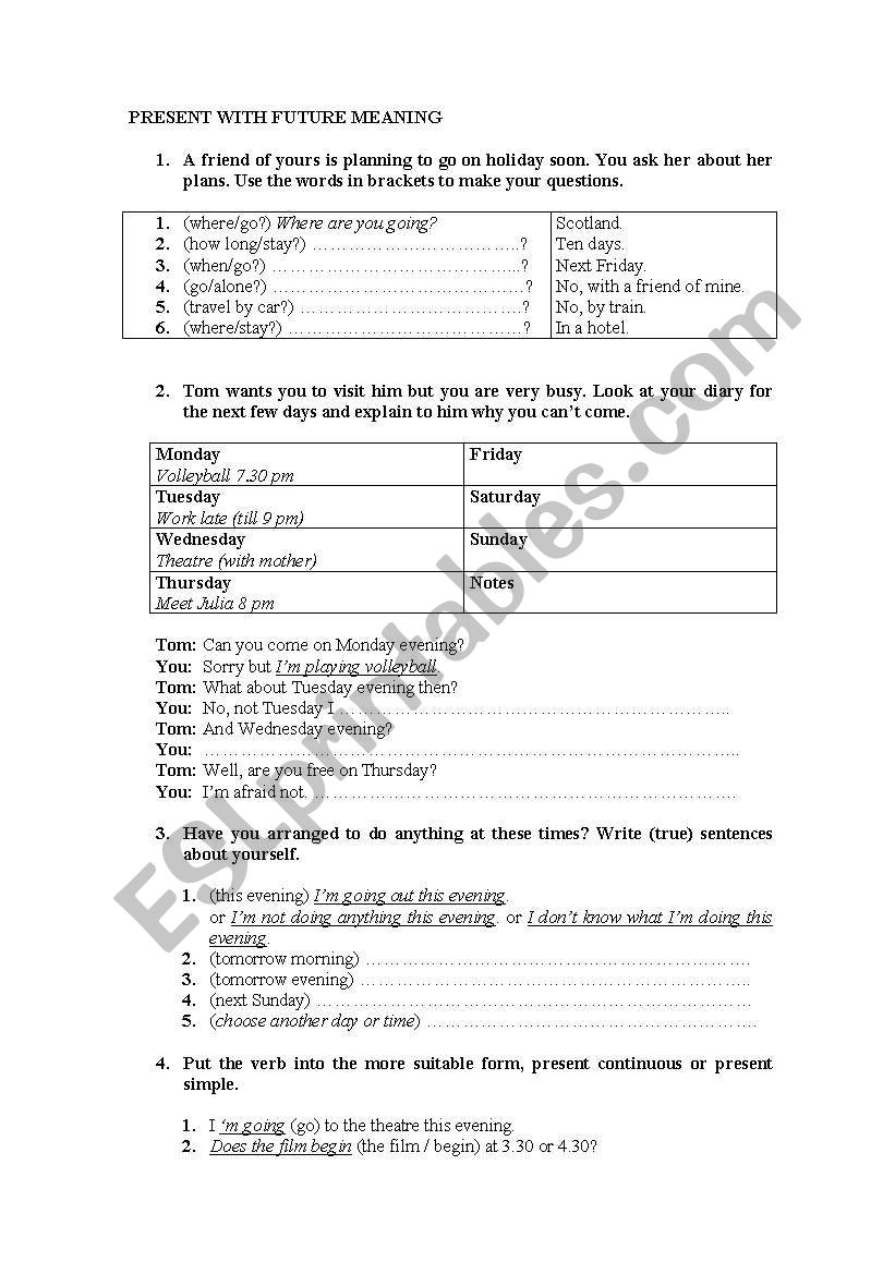 PRESENT CONTINUOUS With FUTURE MEANING ESL Worksheet By Arkel