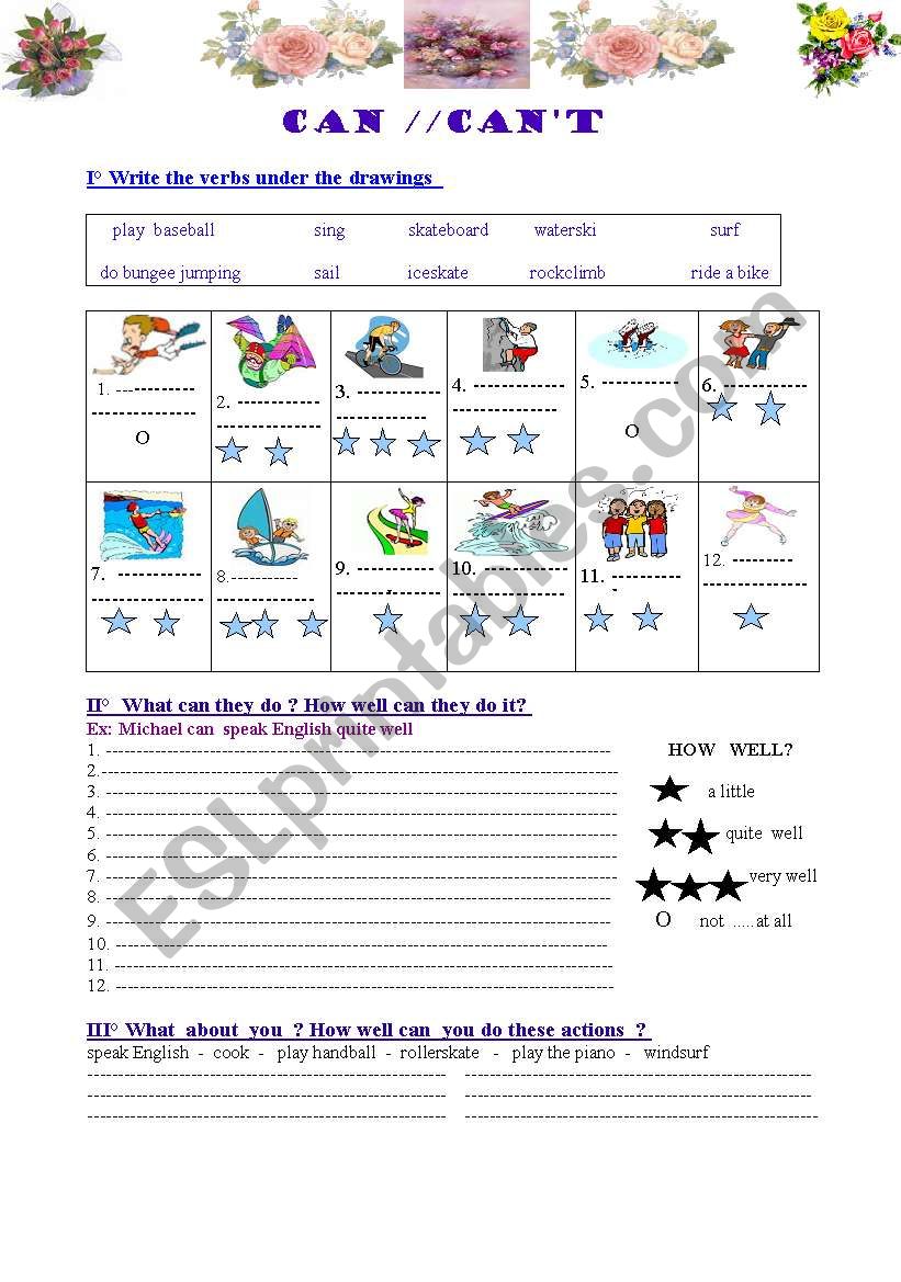 How well can they do these actions ? Can // Can´t - ESL worksheet by Patou
