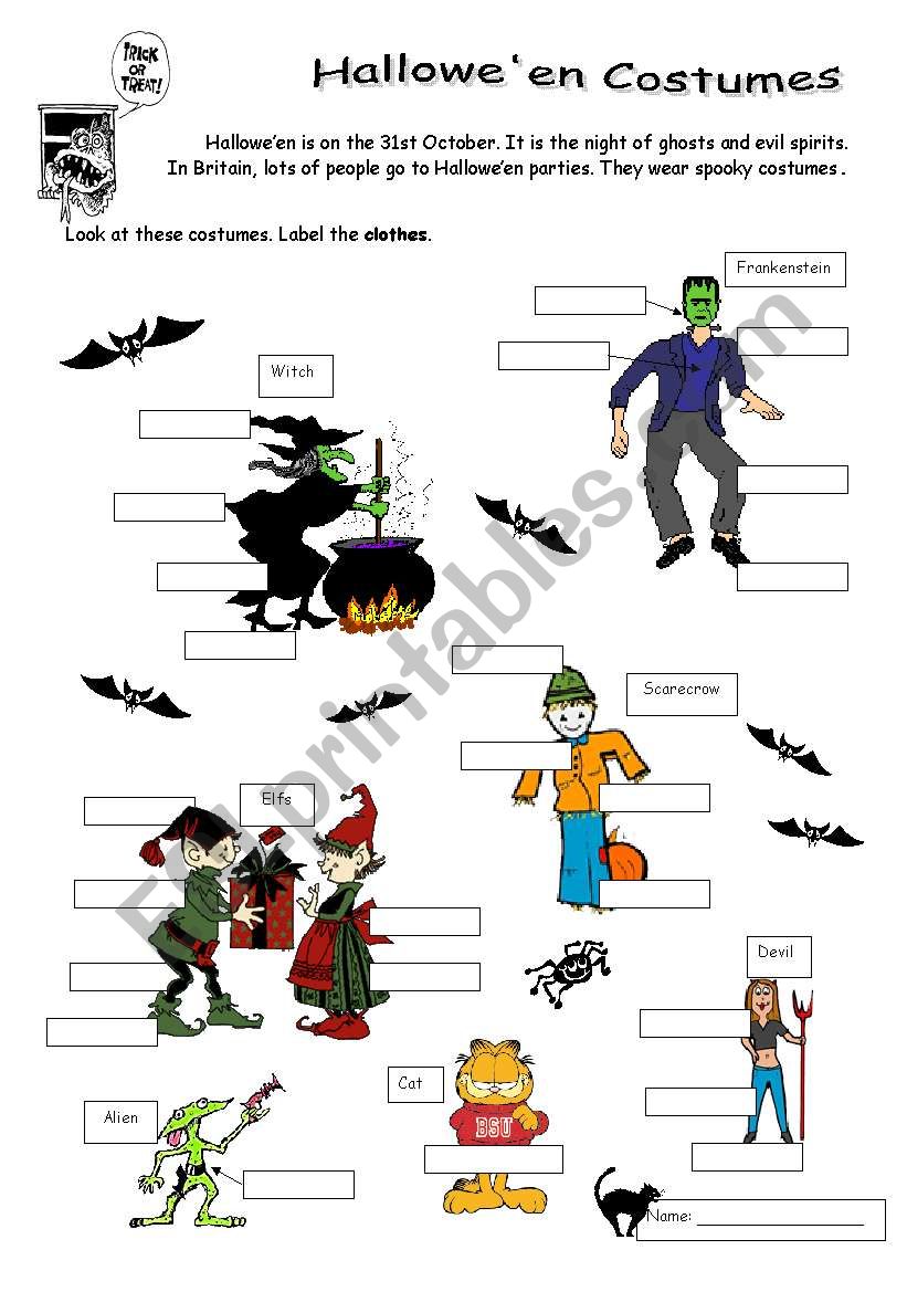 CLOTHES - Hallowe´en Costumes - ESL worksheet by Gafinha