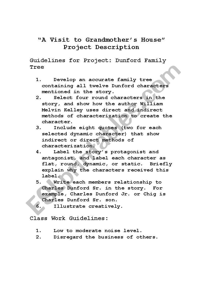 English worksheets: "A Visit to Grandmother´s House" Family Tree