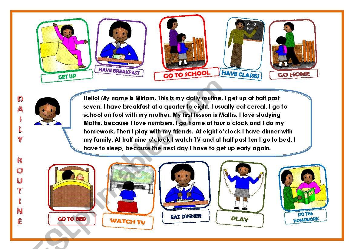 Miriam´s daily routine - ESL worksheet by evelinamaria