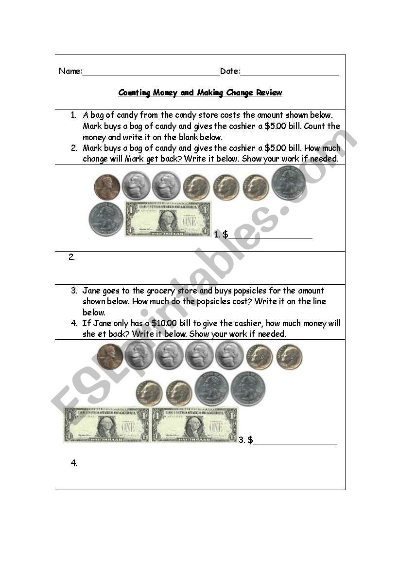 Counting Money And Making Change Worksheet ESL Worksheet By Pkgarrett21
