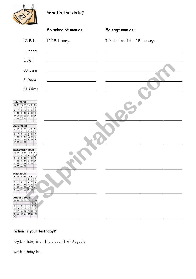 What´s the date? - ESL worksheet by mfgsteffi
