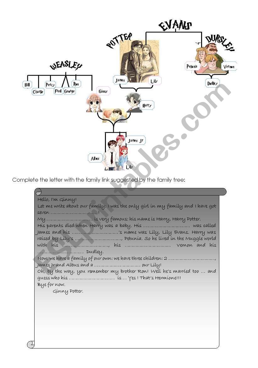 Harry Potter´s family tree - ESL worksheet by chalco