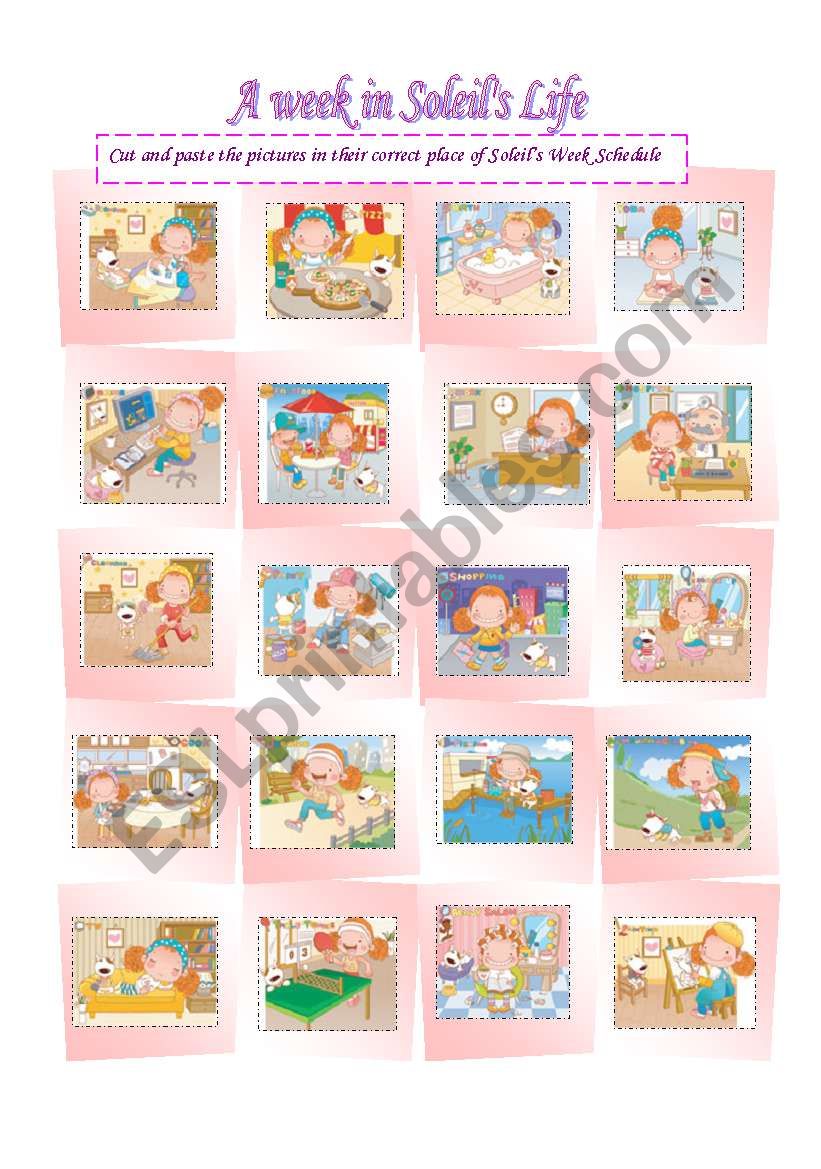 A week in Soleil´s Life (Cut and Paste) Simple Present - ESL worksheet ...