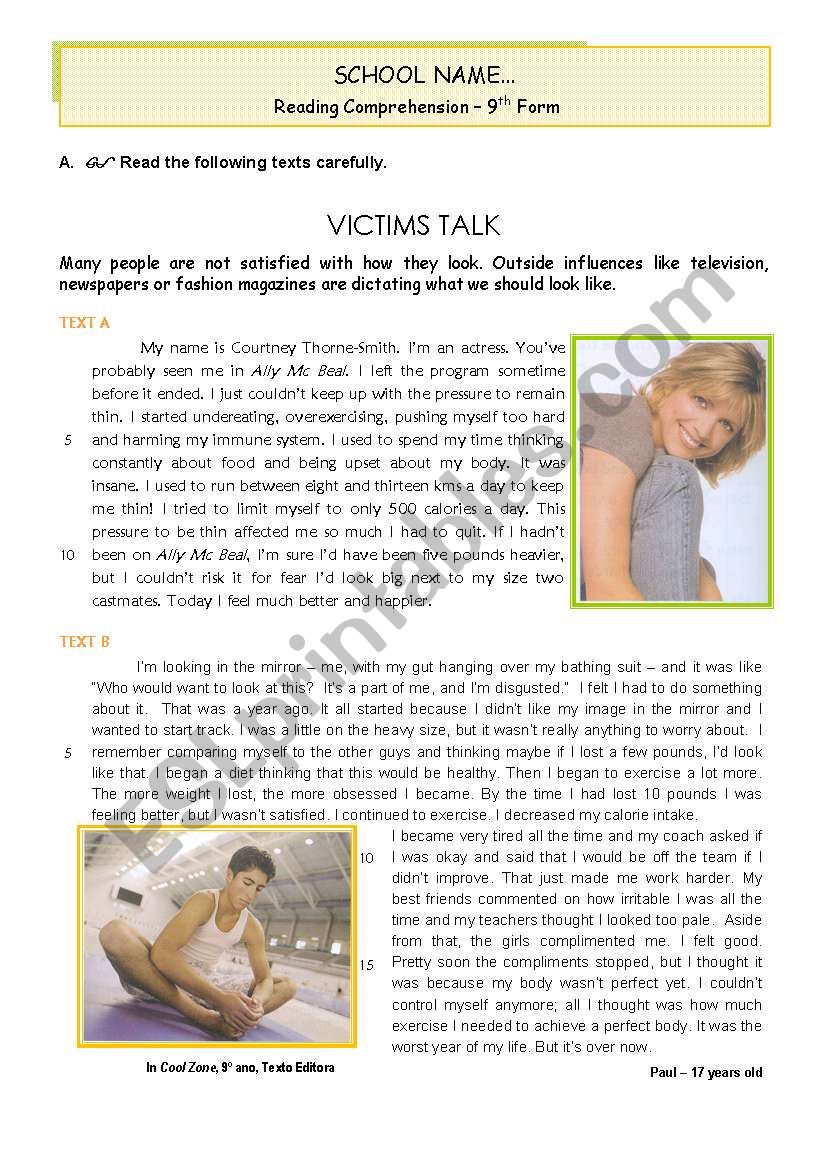 BODY IMAGE - Victim´s Talk - ESL worksheet by mena22