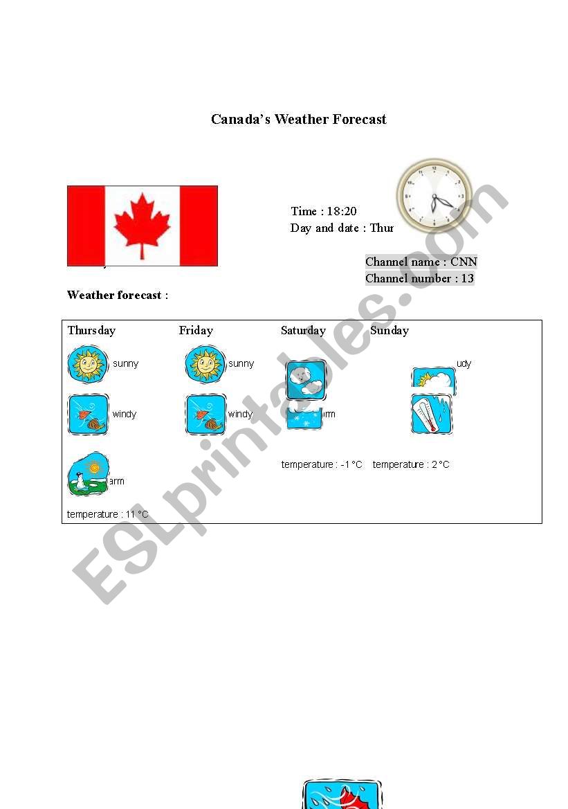 Canada´s weather forecast report (card 3) - ESL worksheet by Gribouille9