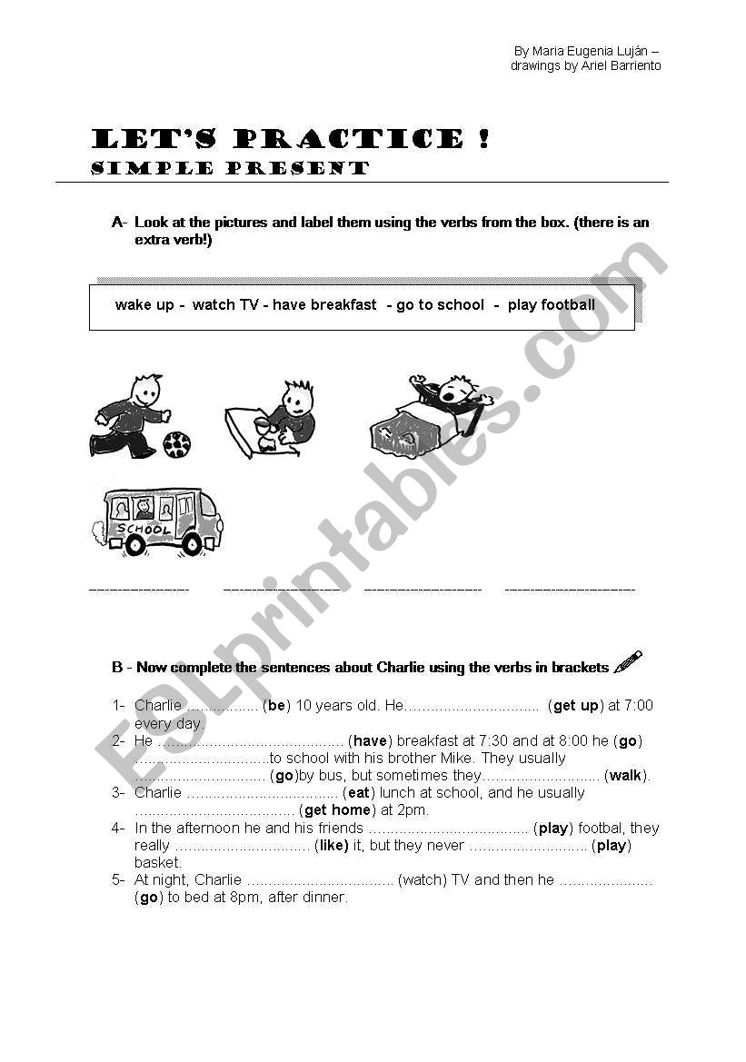 English worksheets: Charlie´s daily routine - Practice