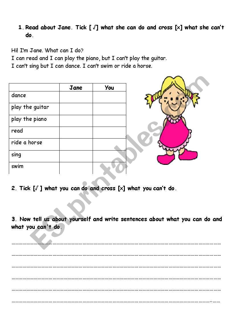 to practise using can and can´t through reading and writing - ESL ...