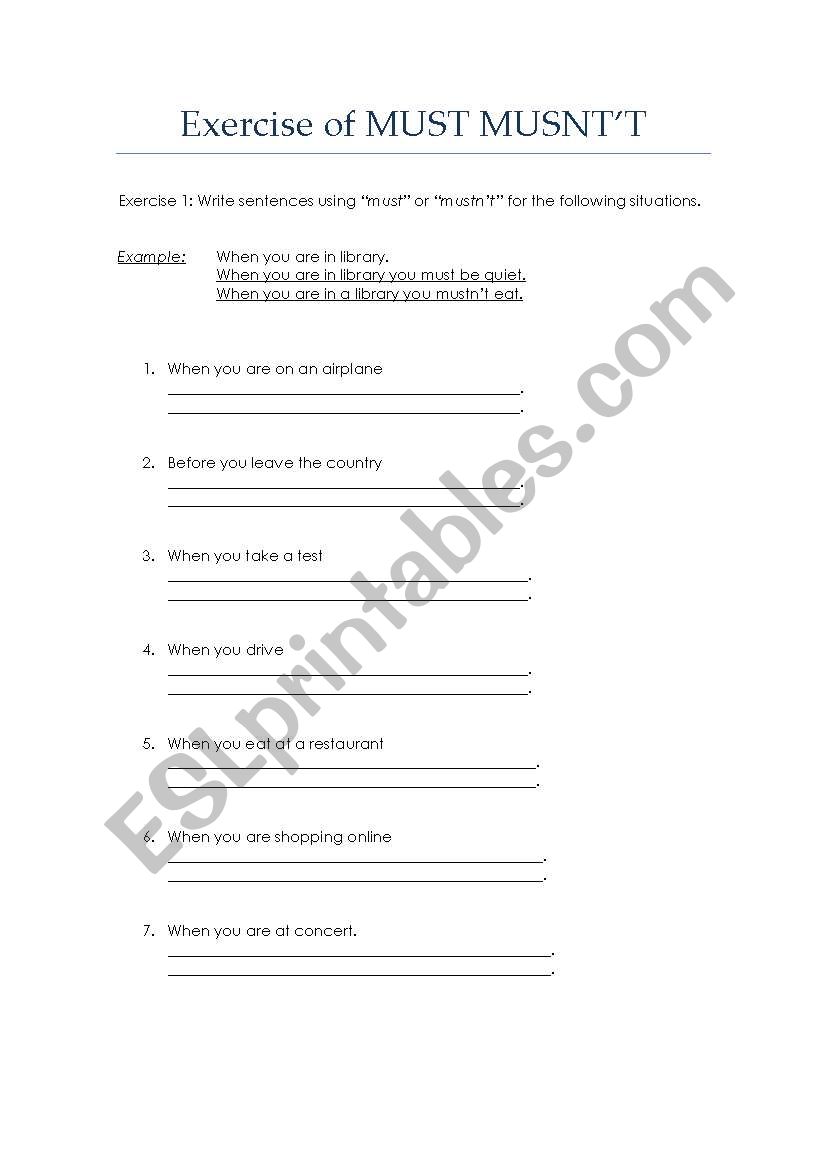 English worksheets: Modal Auxiliary Verb (must, mustn´t)