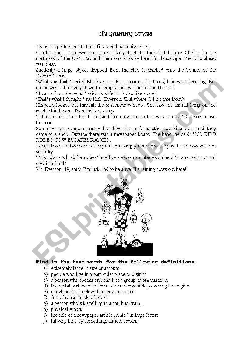 IT´S RAINING COWS - ESL worksheet by saninfe