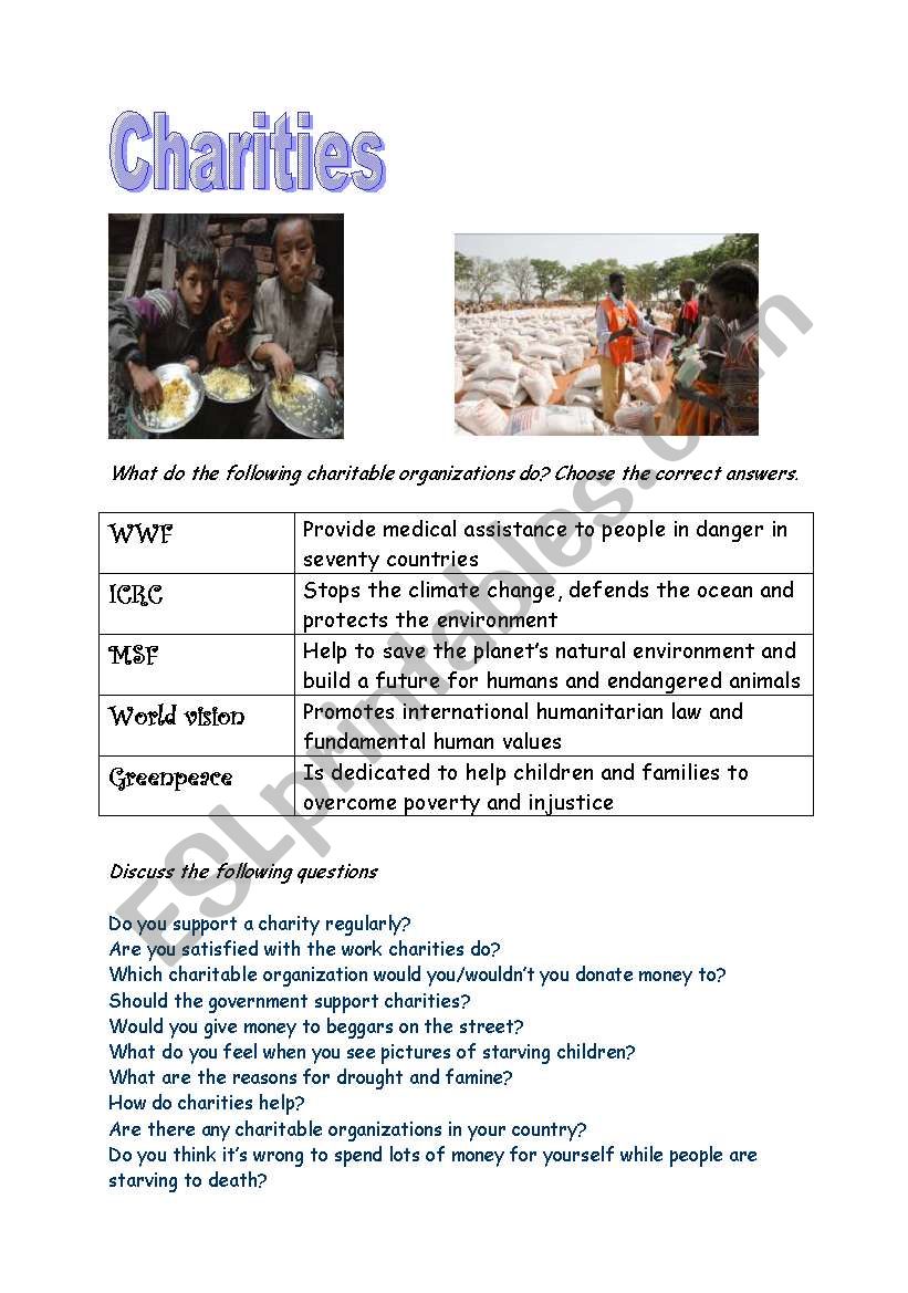 Charities Esl Worksheet By Nurja